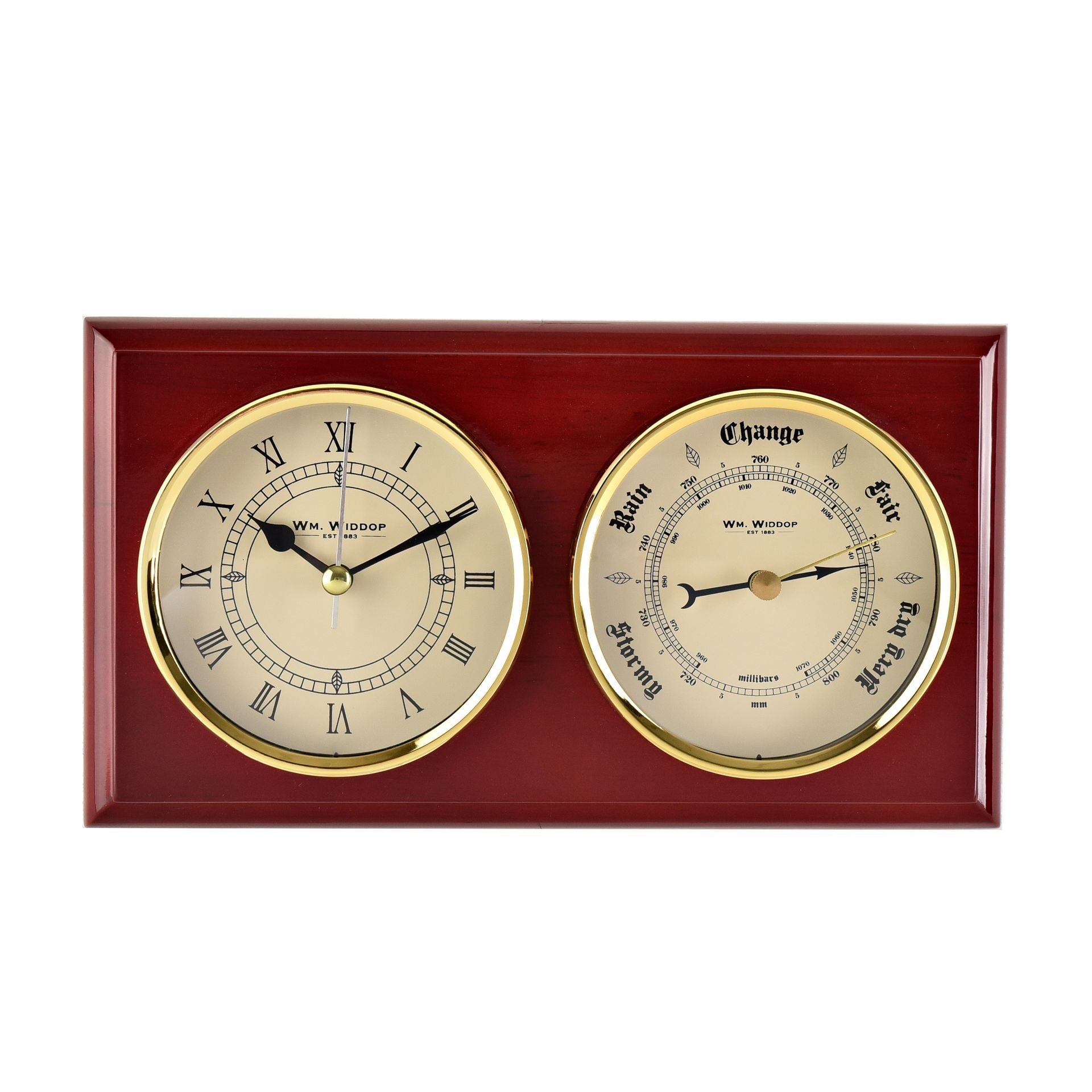 WM.Widdop Wooden Clock Barometer *STOCK DUE MARCH* – timeframed clocks