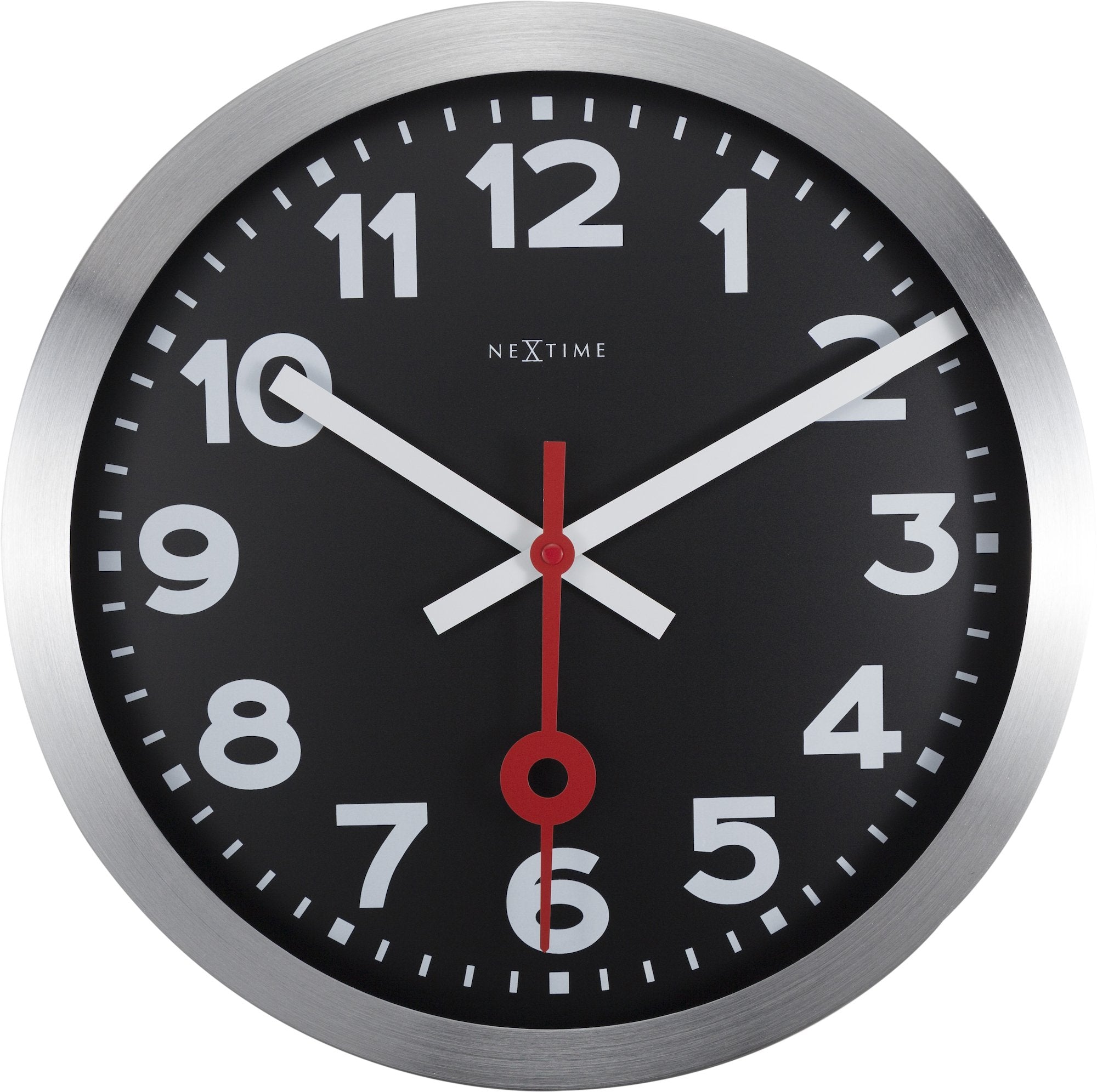 NeXtime Station Number Index Wall Clock Aluminium Black – timeframed clocks